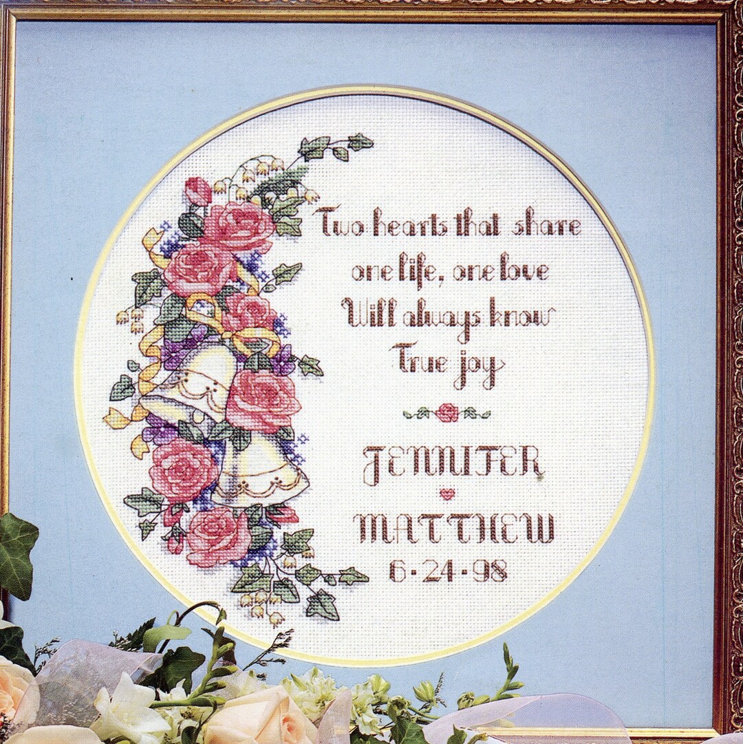 Two Hears Wedding Cross Stitch Pattern Marriage Keepsake, Wedding Date ...