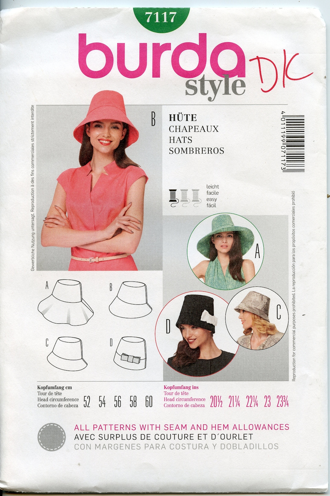 Misses Hat Sewing Pattern Wide Brim Hat Pattern, Bucket Hat Pattern ...