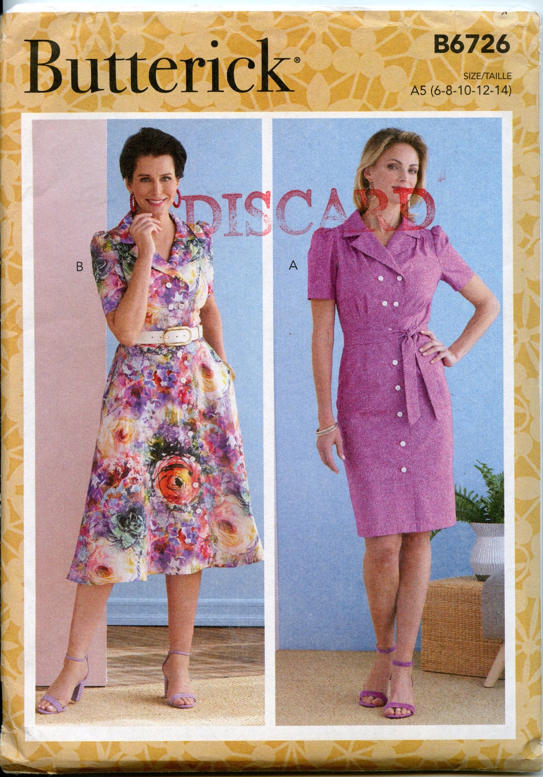 1940s Style Dress Sewing Pattern Size 6 8 10 12 14 Butterick 6726 UNCUT ...