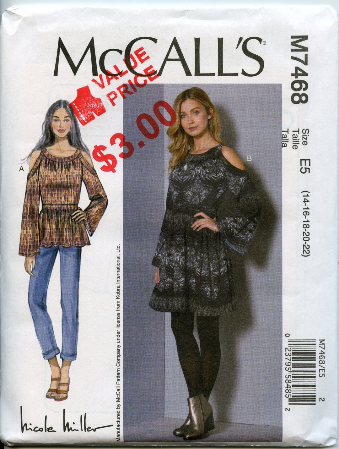 Plus Size Nicole Miller Open Shoulder Dress and Tunic Sewing Pattern ...