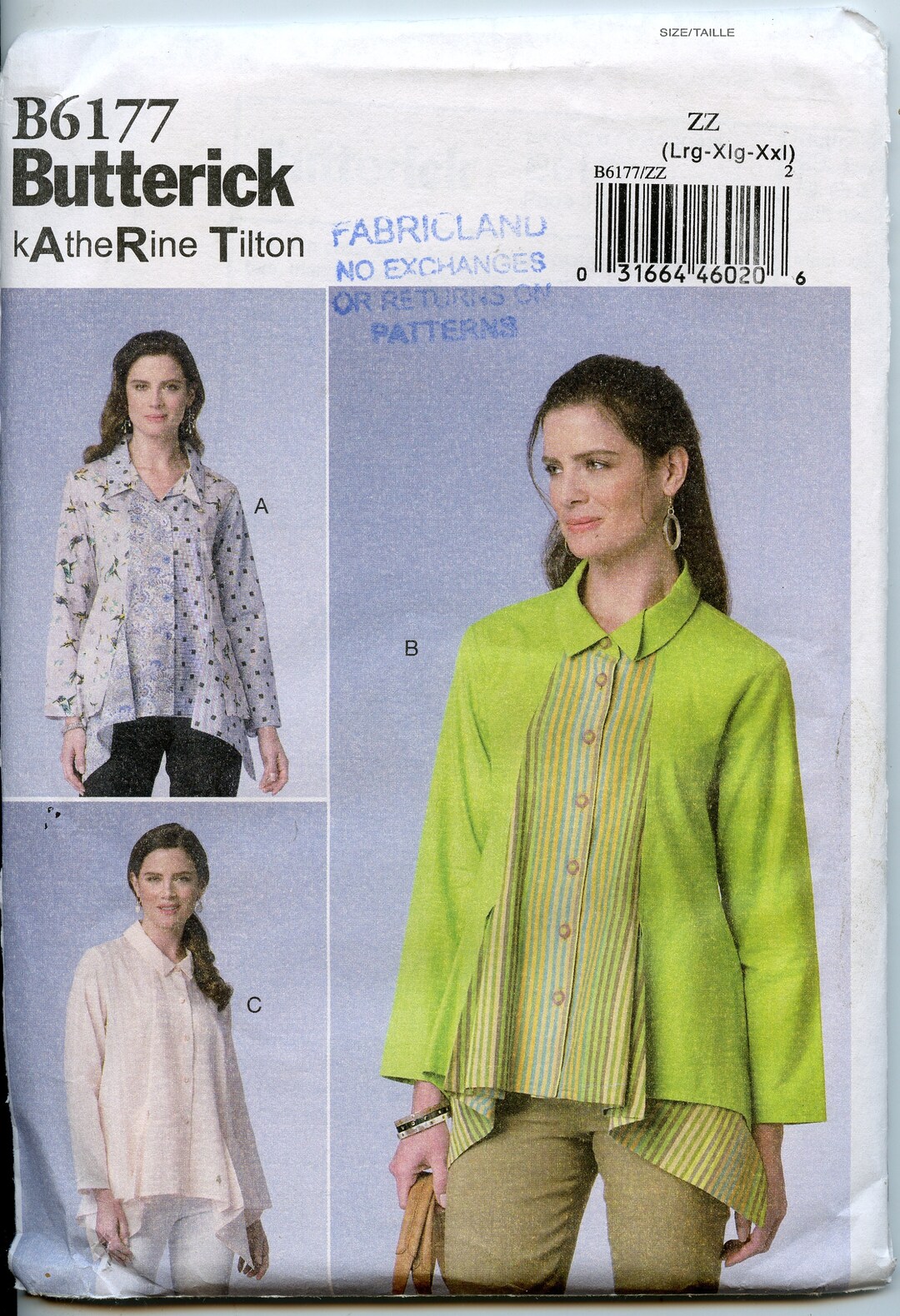 Katherine Tilton Very Loose Shirt Sewing Pattern Shaped Hemline, Fold ...