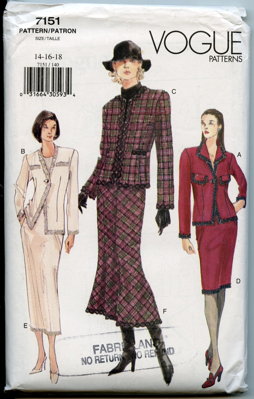 Vogue Women's Suit Sewing Pattern - Semi-fitted Interfaced, Lined ...