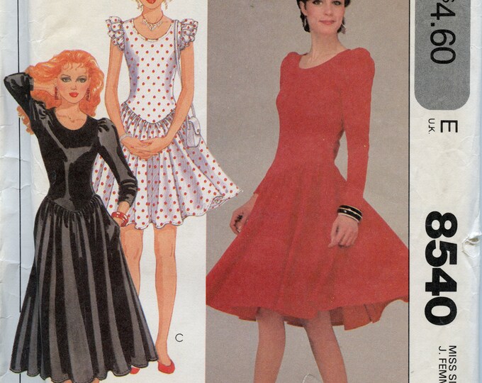 Women's 80s Basque Waist Party Dress Pattern Size 10 Mccalls 8540 UNCUT ...
