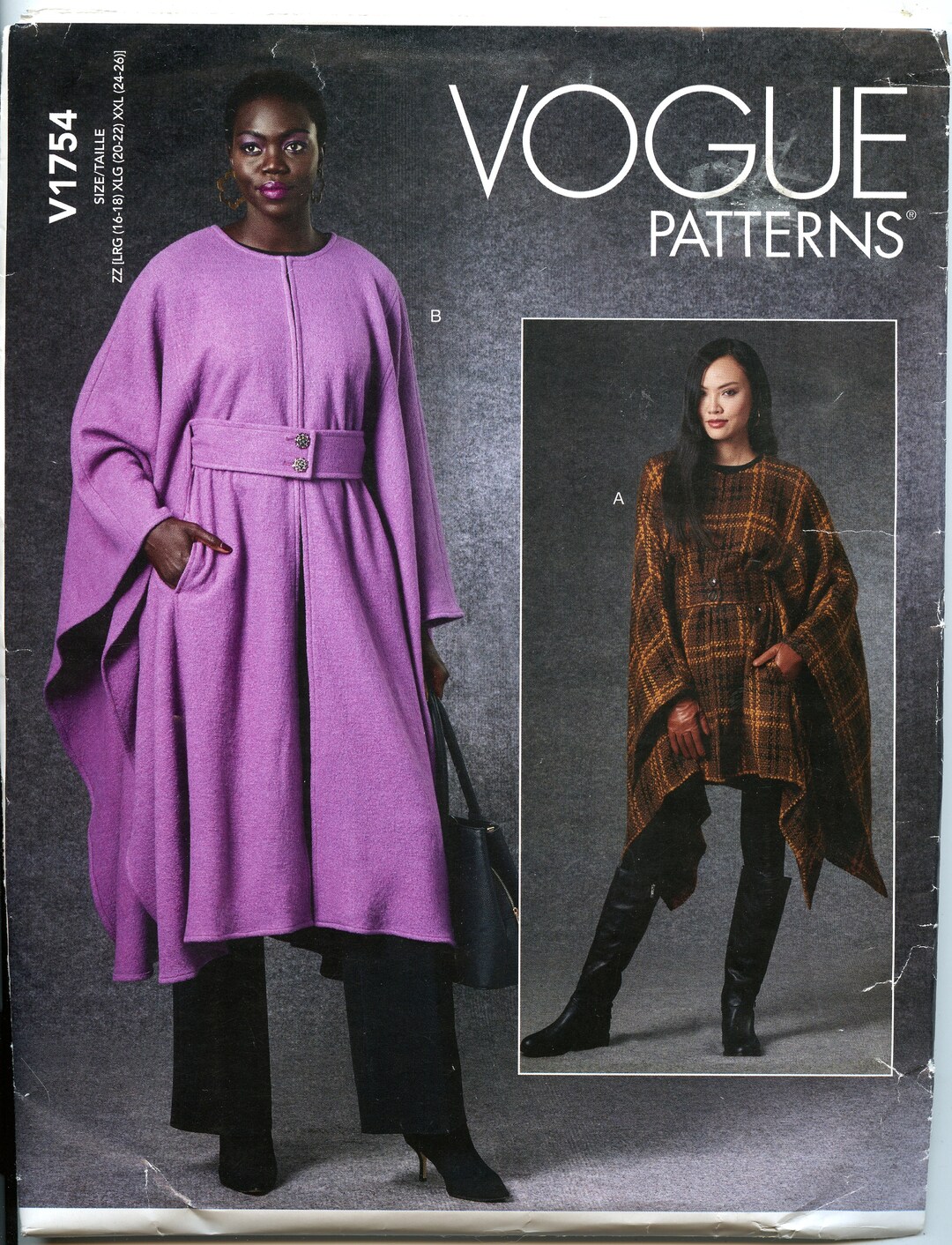 Easy Vogue Plus Size Women's Belted Cape Sewing Pattern Draped Front ...