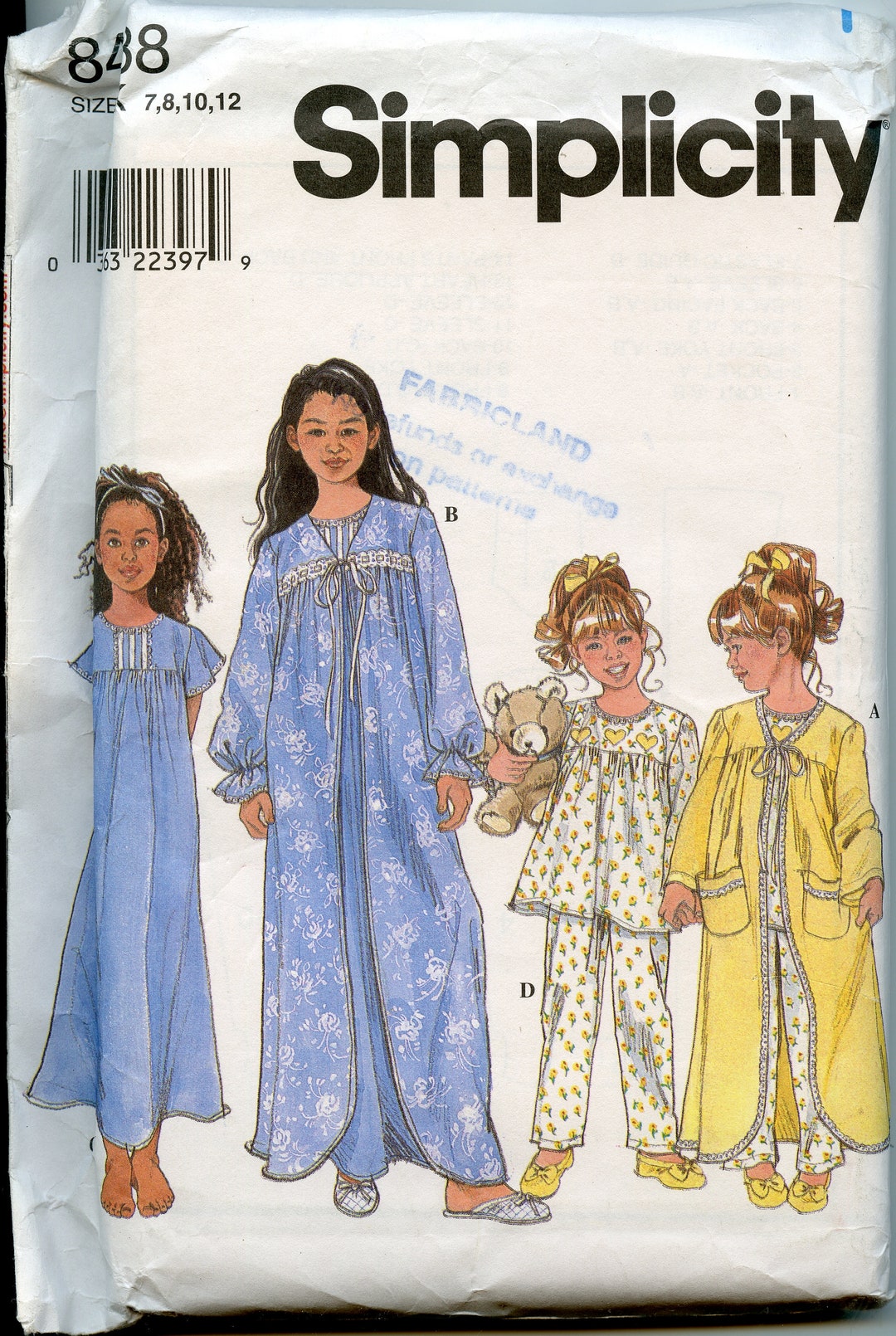 Girls Yoke Pajamas Sewing Pattern Girls Nightgown Pattern Size 7 8 10 ...