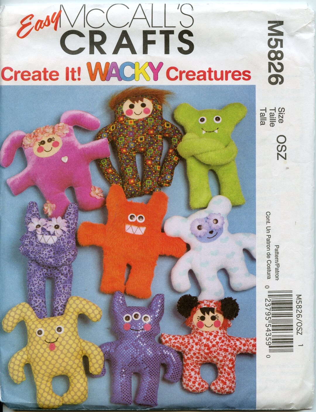 Wacky Creature Plush Stuffed Animal Sewing Pattern - Mccalls 5826 - Etsy