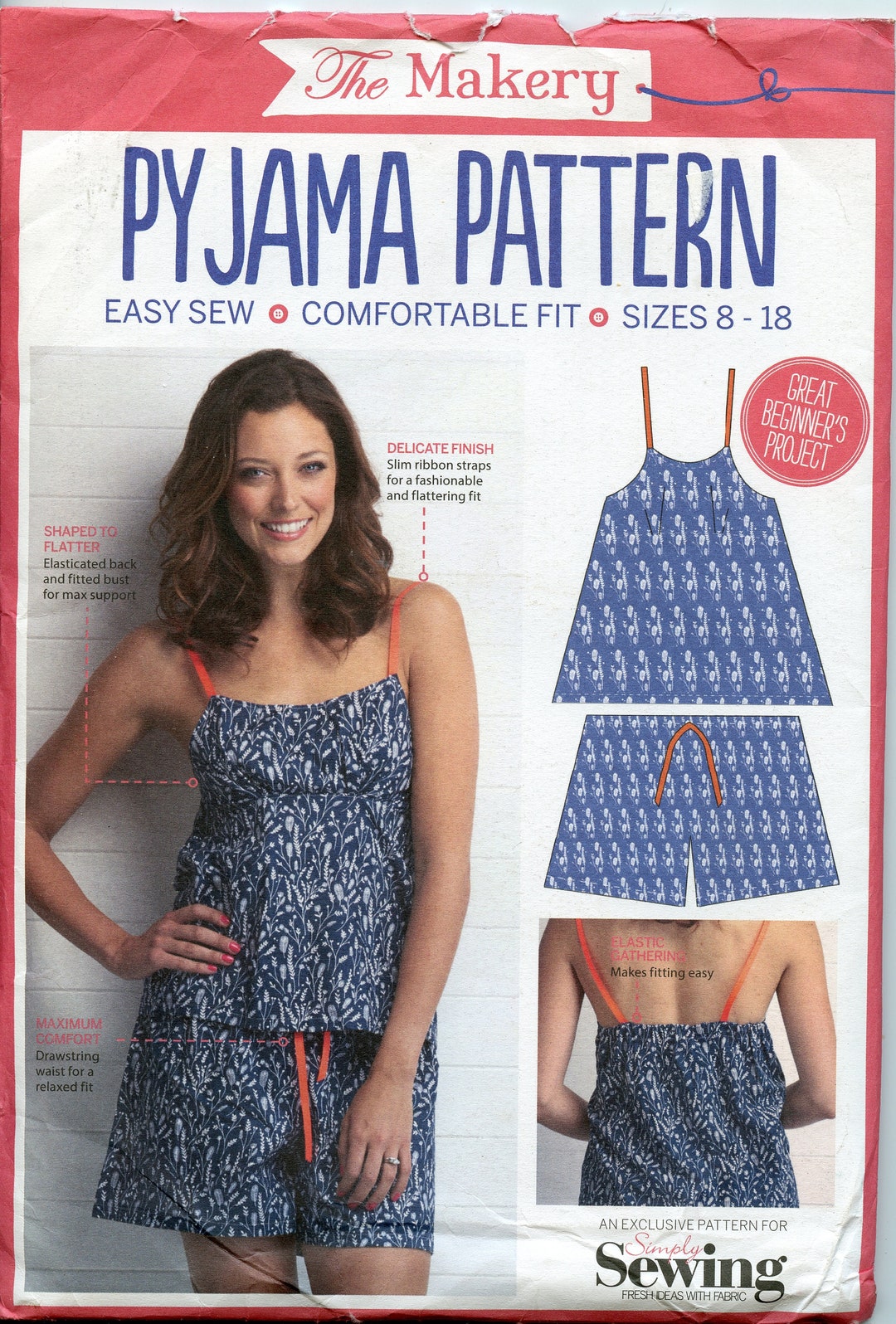 Beginner's Summer PJ Sewing Pattern Size 8 10 12 14 16 18 Bust 33 to 43 ...