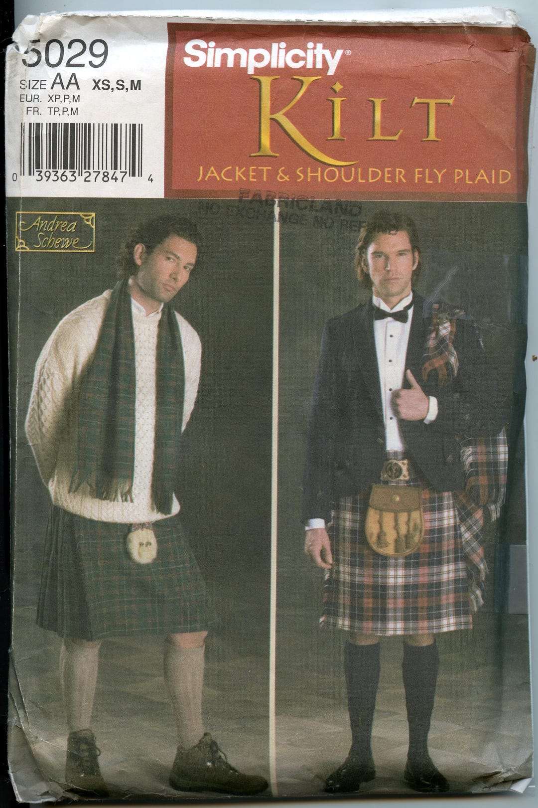 Men's Kilt and Jacket Sewing Pattern - Andrea Schewe - Size XS S M ...