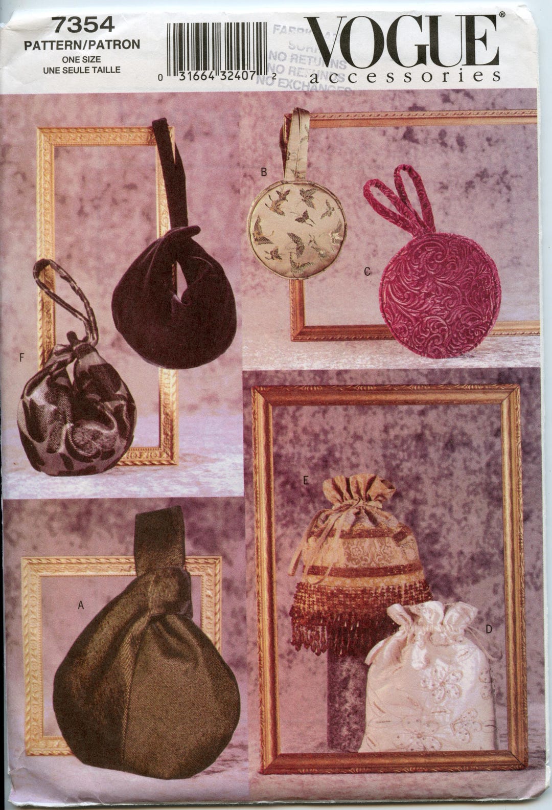 Round Formal Evening Bag Sewing Patterns Drawstring Bag Pattern Vogue ...