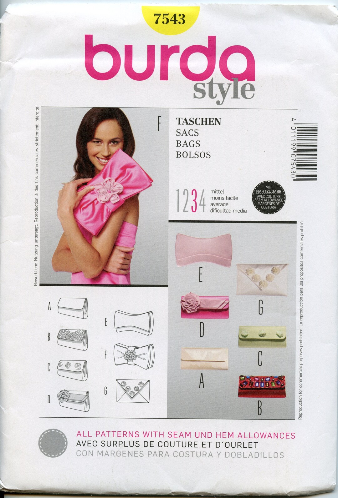 Clutch Bag Sewing Pattern Burda Style 7543 UNCUT - Etsy