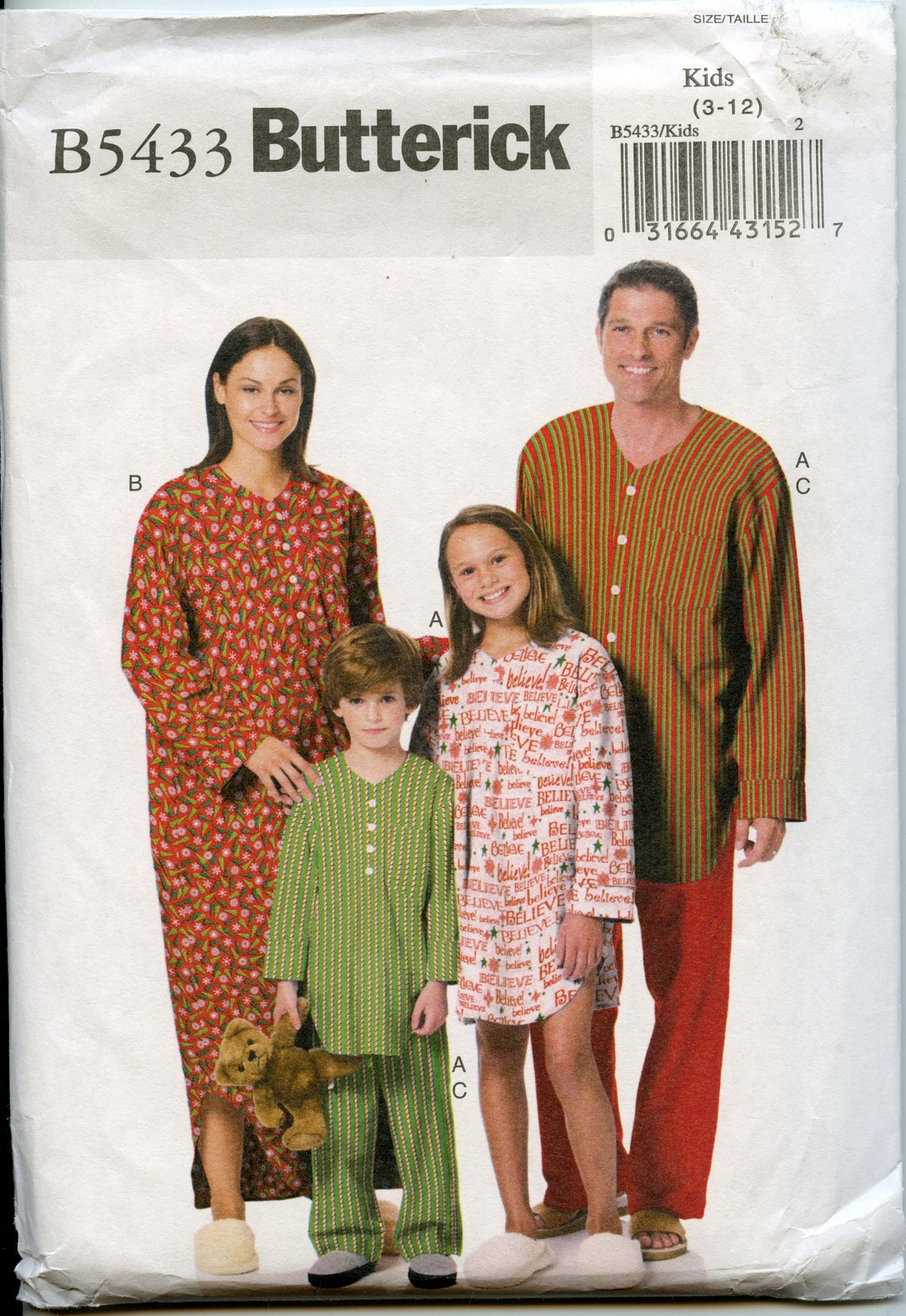 Child and Girls Nightshirt Sewing Pattern PJ Bottom Pattern Size 3 4 5 ...