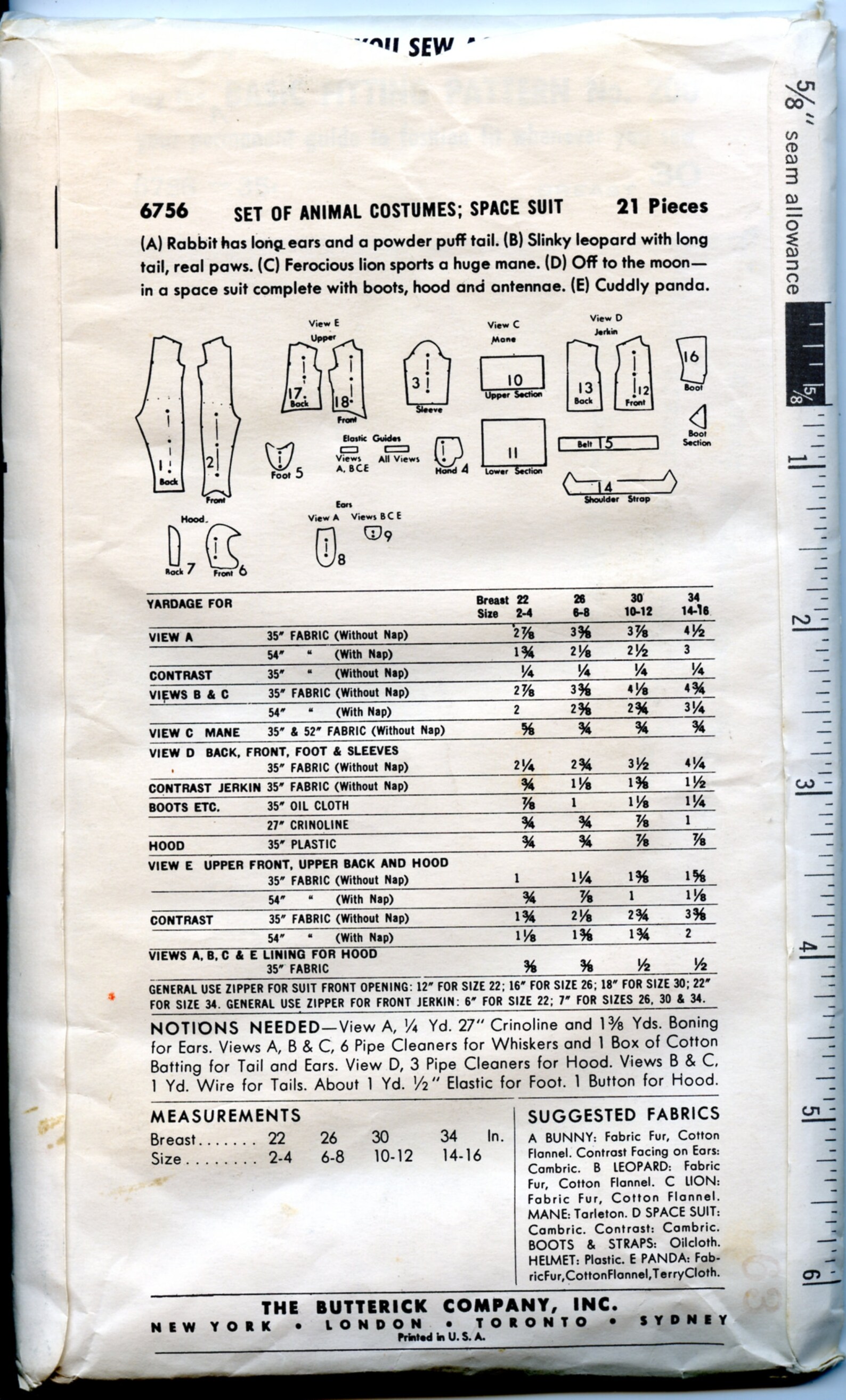 50s Space Suit Costume Vintage Sewing Pattern Bunny Lion | Etsy