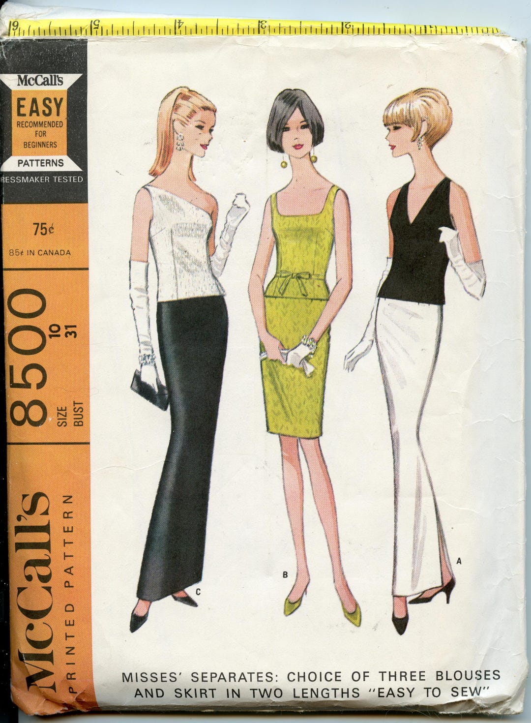1966 Misses Formal Separates Sewing Pattern - One Shoulder Top, Evening ...