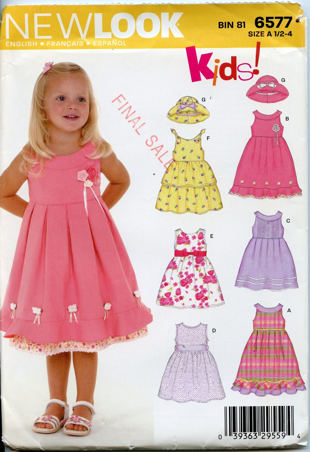 Little Girls Raised Waist Semi-formal Dress Sewing Pattern Size Half 1 ...