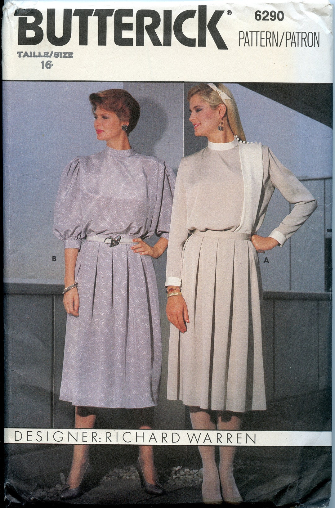 80s Richard Warren Tucked Top and Pleated Midi Skirt Pattern Shoulder ...