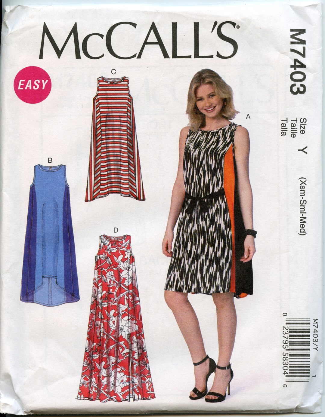 Easy Sleeveless Side Panel Dress Sewing Pattern Size XS S M Plus Size 4 ...