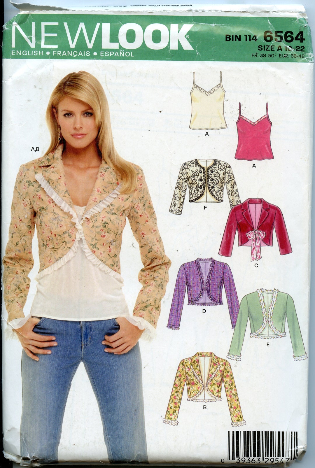 Misses's Cropped Jacket Sewing Pattern Curved Hem, Lace Edged Cami ...