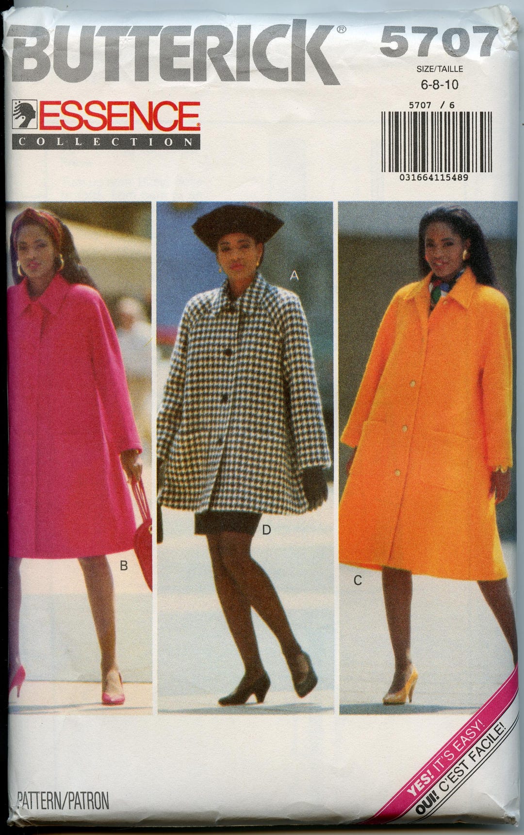 Essence Very Loose Fitting A Line Coat Sewing Pattern - Lined Coat Pattern - Size 6, 8, 10 ...