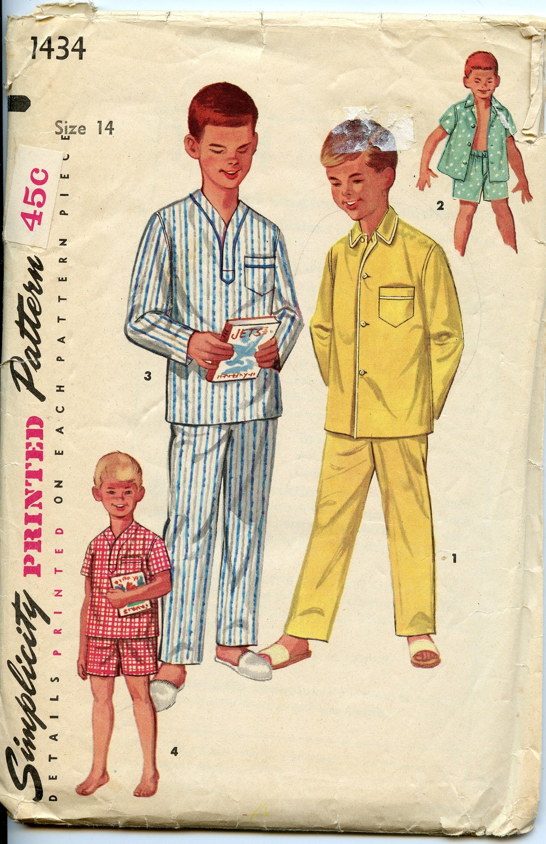 1950s Boys Pajamas Sewing Pattern Summer PJ, Winter PJ Pattern Size 14 ...