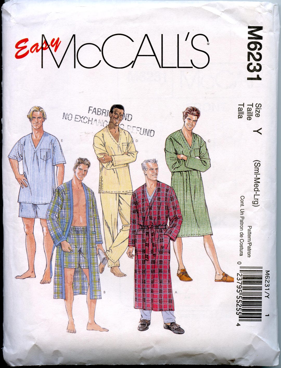 Men's Sleepwear Sewing Pattern Wrap Robe Pattern, Nightshirt Size S M L ...