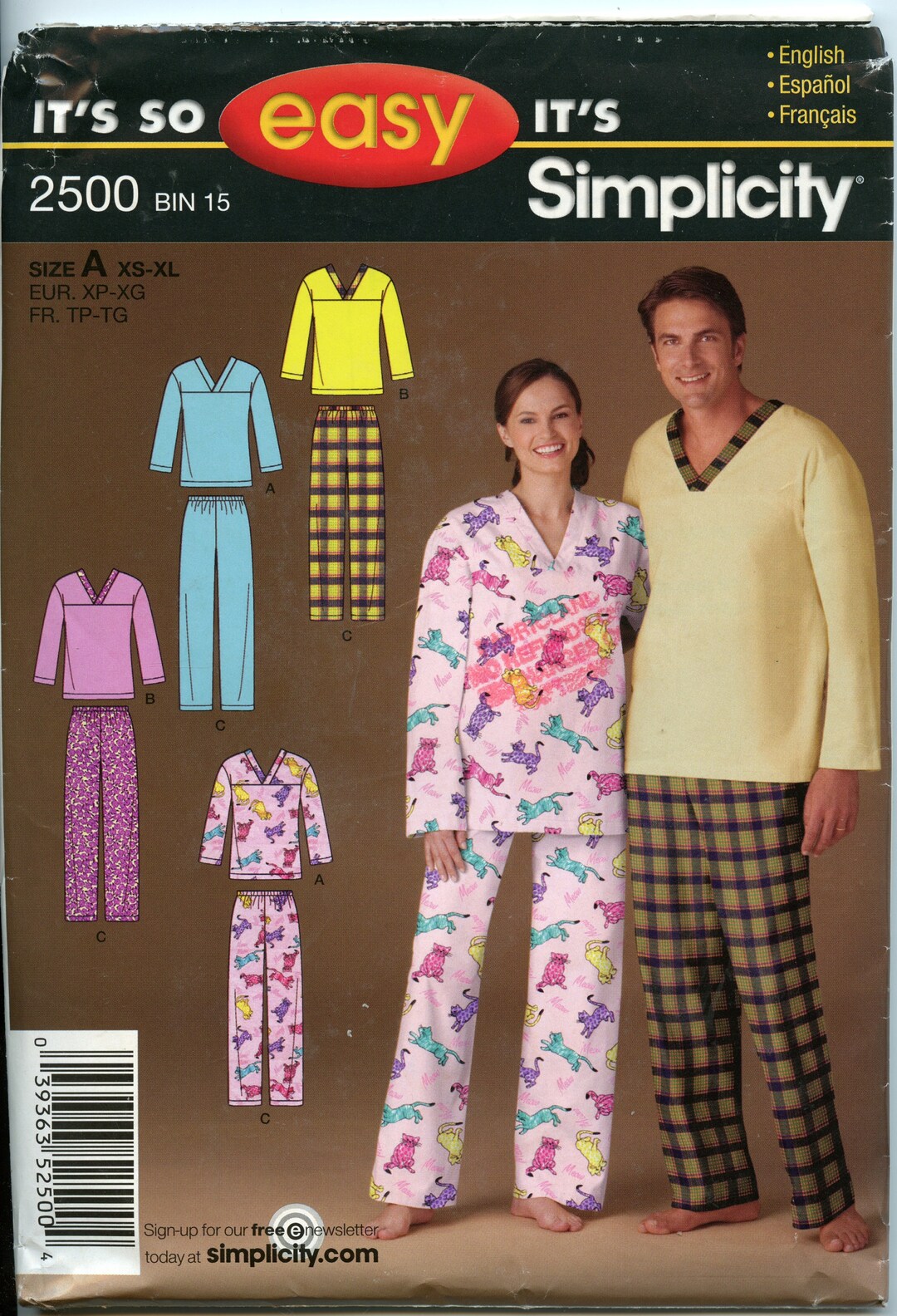 Unisex Pajamas Sewing Pattern Pj Bottoms, Pj Top Pattern Size XS XL ...