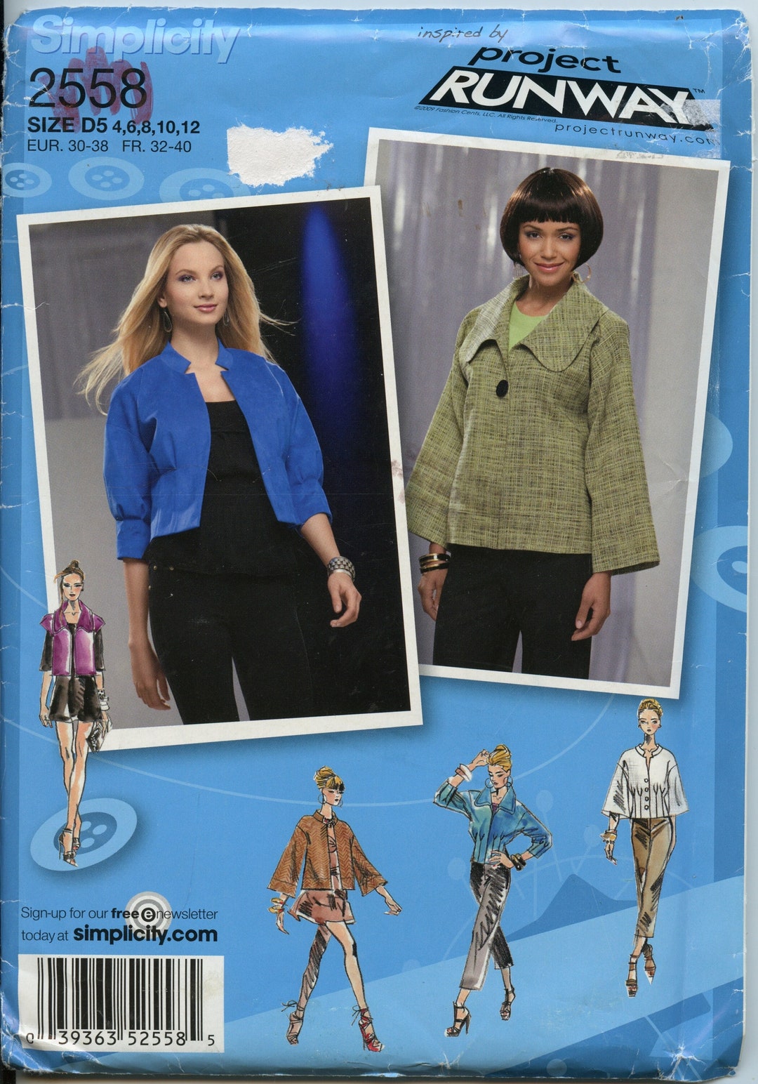 Womens Project Runway Jacket Sewing Pattern Size 4 6 8 10 12 Bust 29 1/ ...
