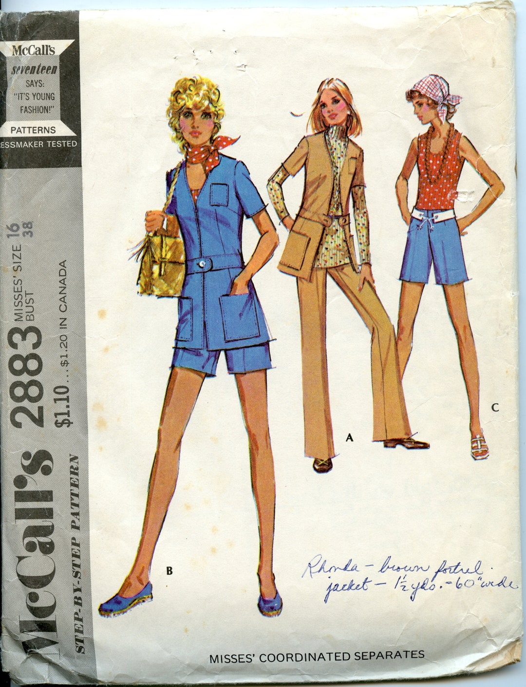 1970s Side Zip Pants Lined Jacket, Side Zip Shorts Sewing Pattern Big ...