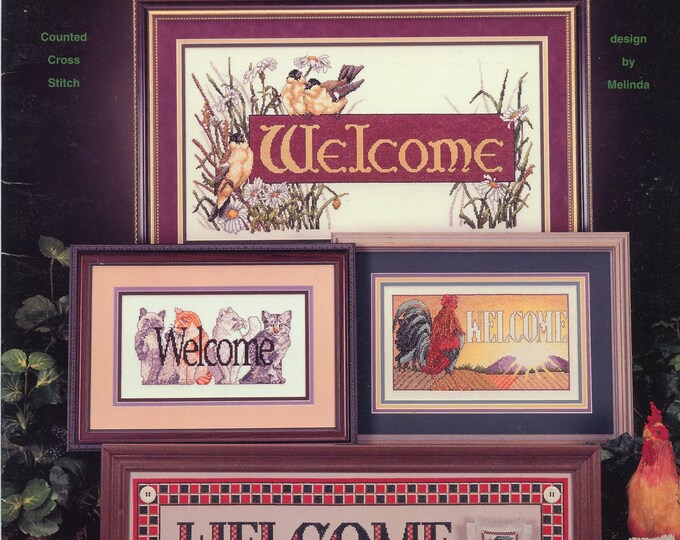 Welcome Sign Cross Stitch Pattern - Cats, Rooster, Red and Black ...