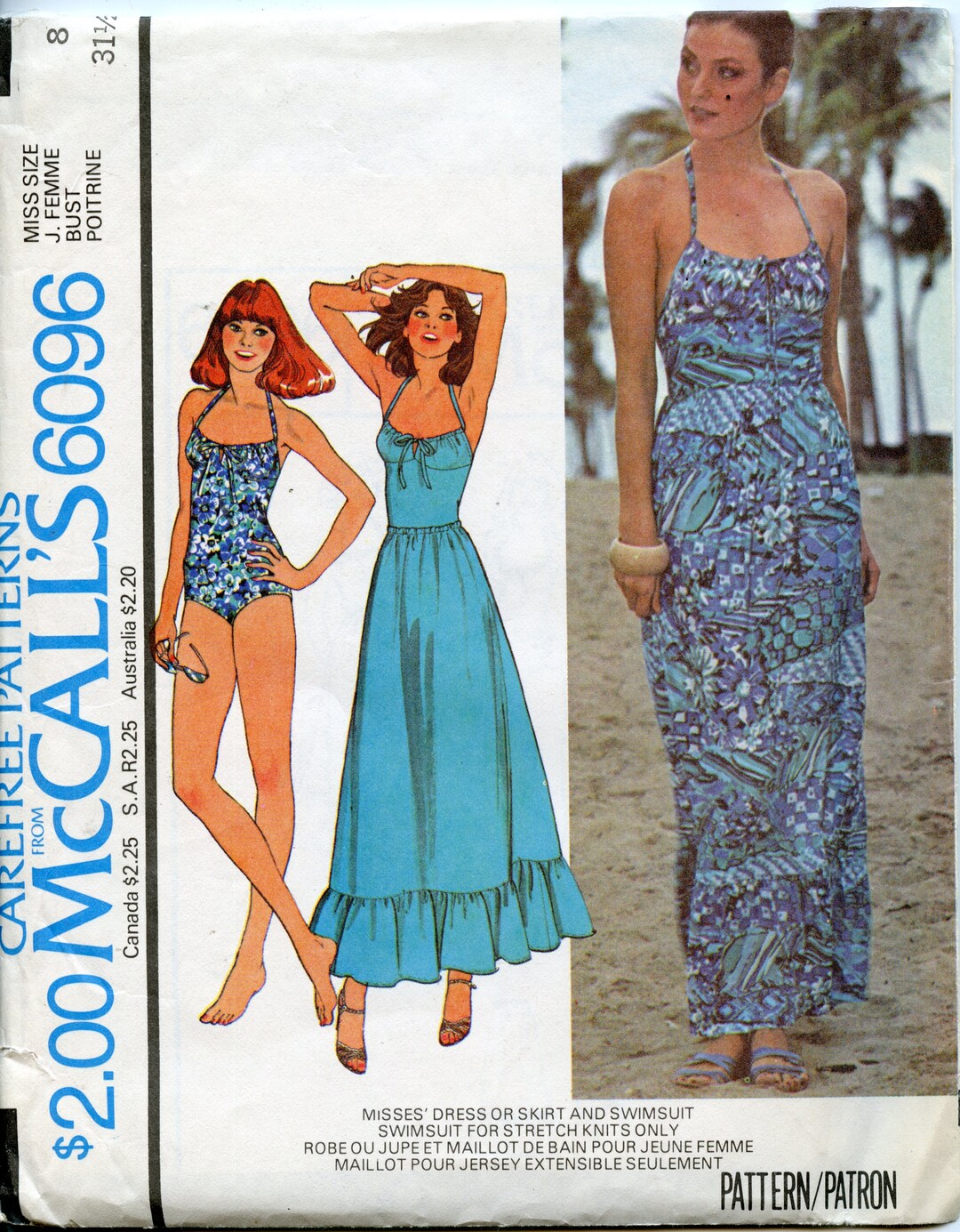 Misses One Piece Swimsuit Sewing Pattern Boho Dress Drawstring Bust ...
