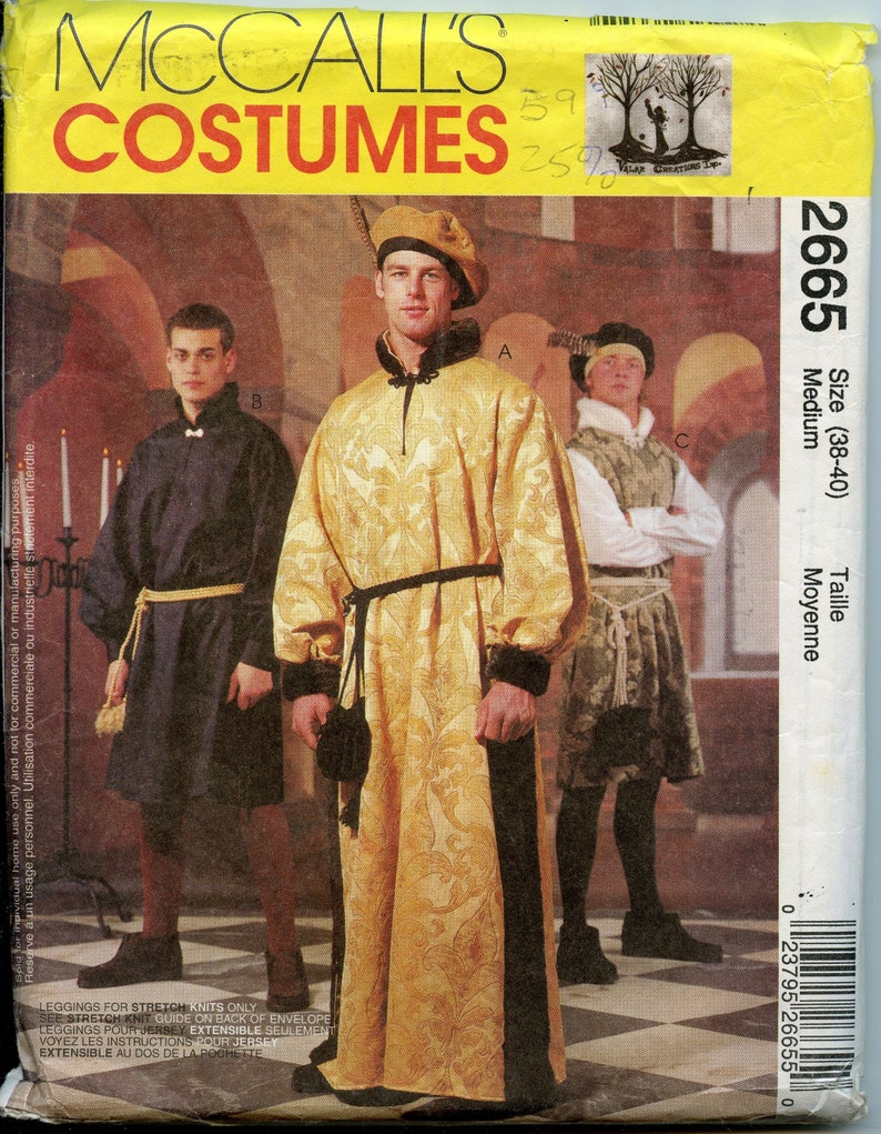 Medieval Man's Page Squire Adult Costume Naaipatroon - Etsy Nederland