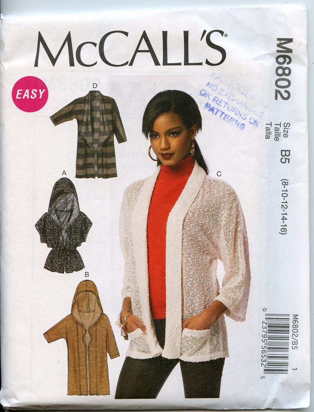 Easy Women's Knit Cardigan Sewing Pattern Hooded Cardigan Pattern Size ...