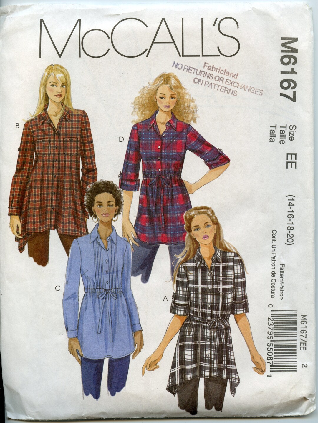 Misses Extra Long Tunic Sewing Pattern Collared Shirt Dress Style Tunic ...
