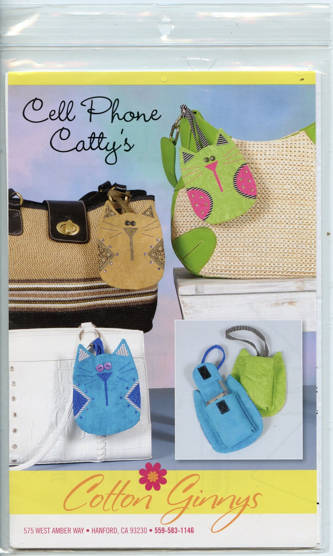 Cute Cat Cell Phone Holder Sewing Pattern Small Bag Pattern Cotton Ginnys Cell Phone Catty's ...