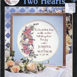 Two Hears Wedding Cross Stitch Pattern Marriage Keepsake - Etsy