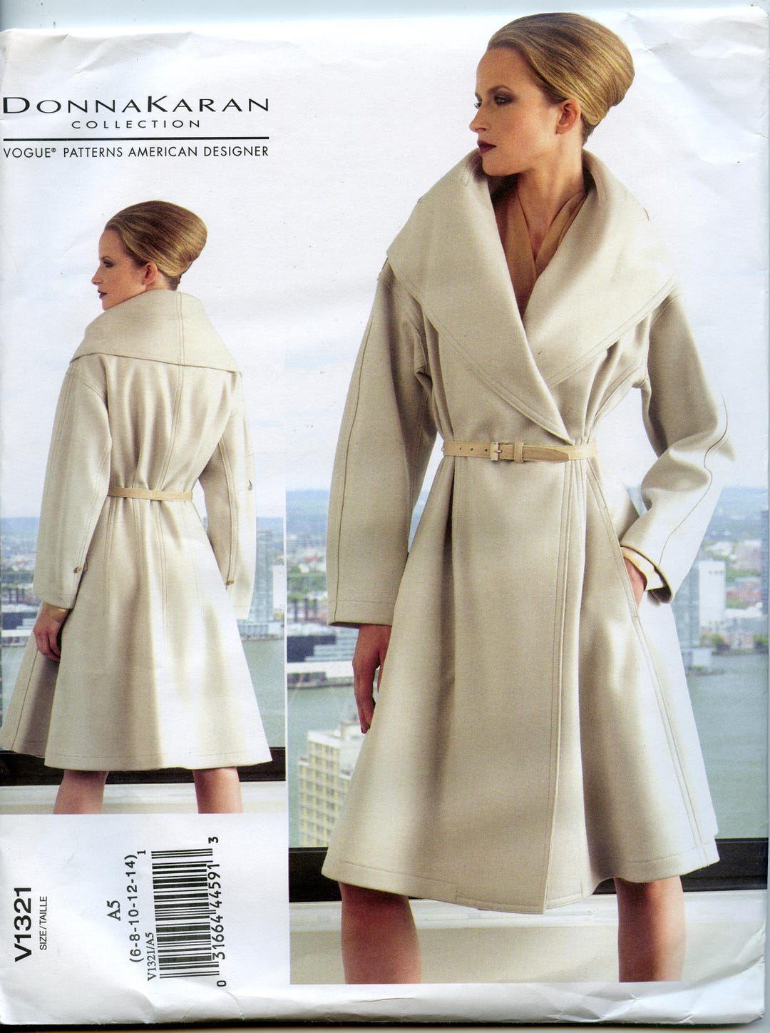 Donna Karan Dramatic Shawl Collar Coat Sewing Pattern - Double Breasted Coat - Size 6 8 10 12 14 ...