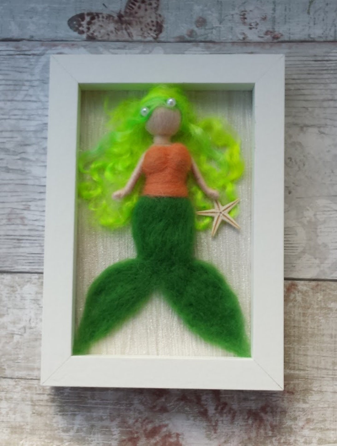 Mermaid Picture, Needle Felted Mermaid, Green Mermaid, Wall Decor ...