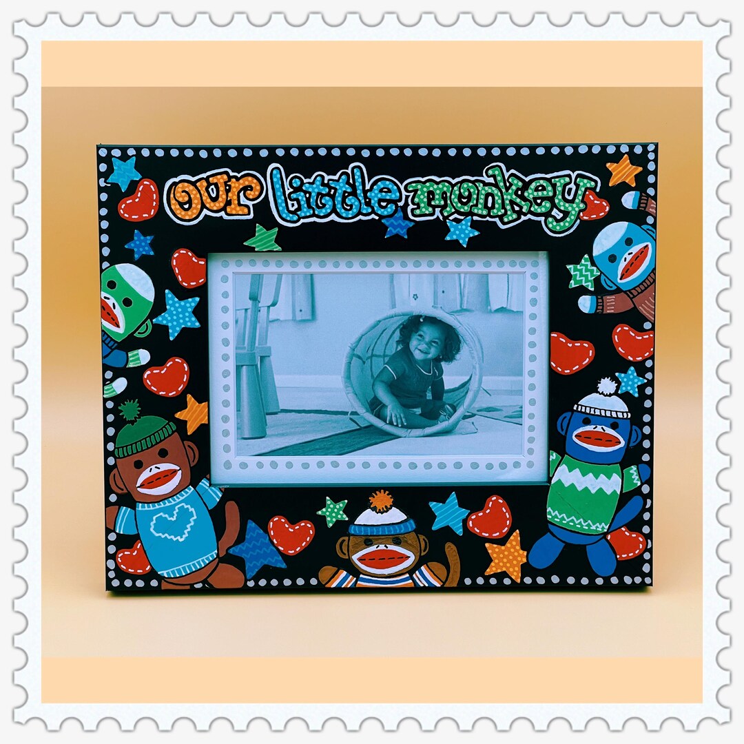 Sock Monkeys Hand-painted Black Picture Frame 5x7 with Matting to 4x6 ...