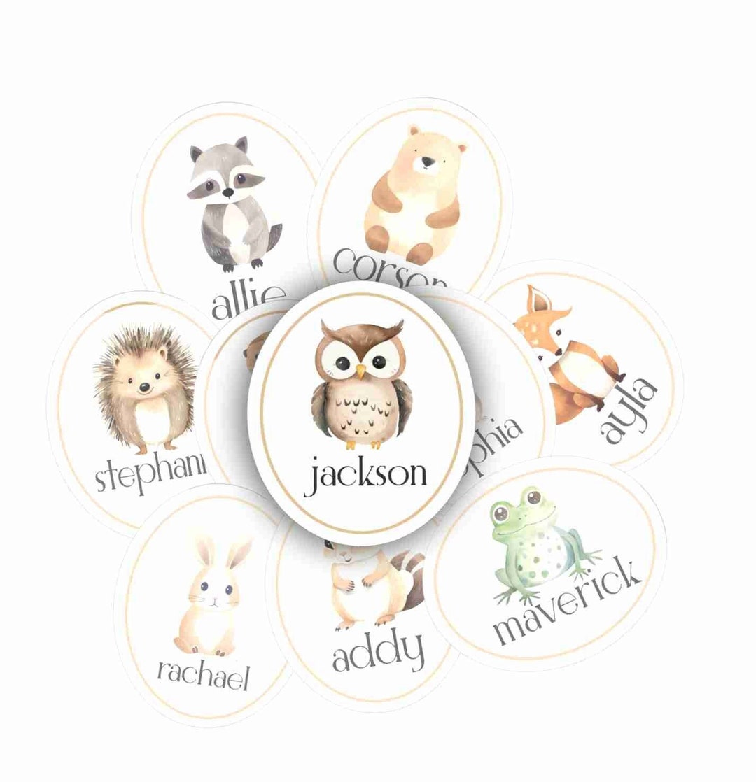 Woodland Animal | Name Sticker | Personalized | Vinyl Sticker | Water ...