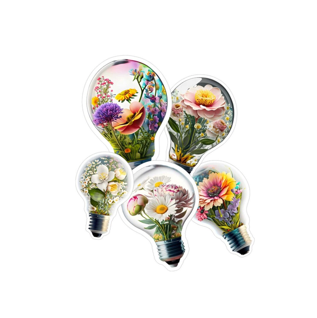 Light Bulb Pack | 5 Vinyl Sticker | Flowers | Water Bottle, Laptop ...