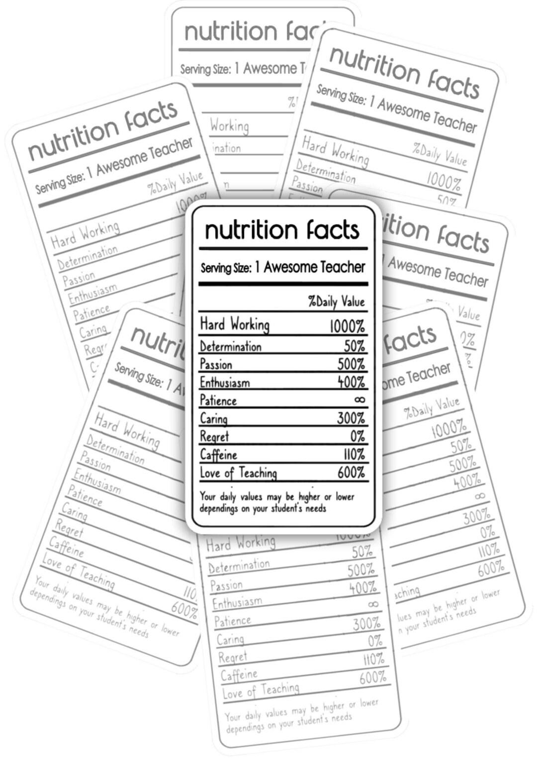 Teacher Nutrition Facts | Vinyl Sticker | Teacher Appreciation| Water ...