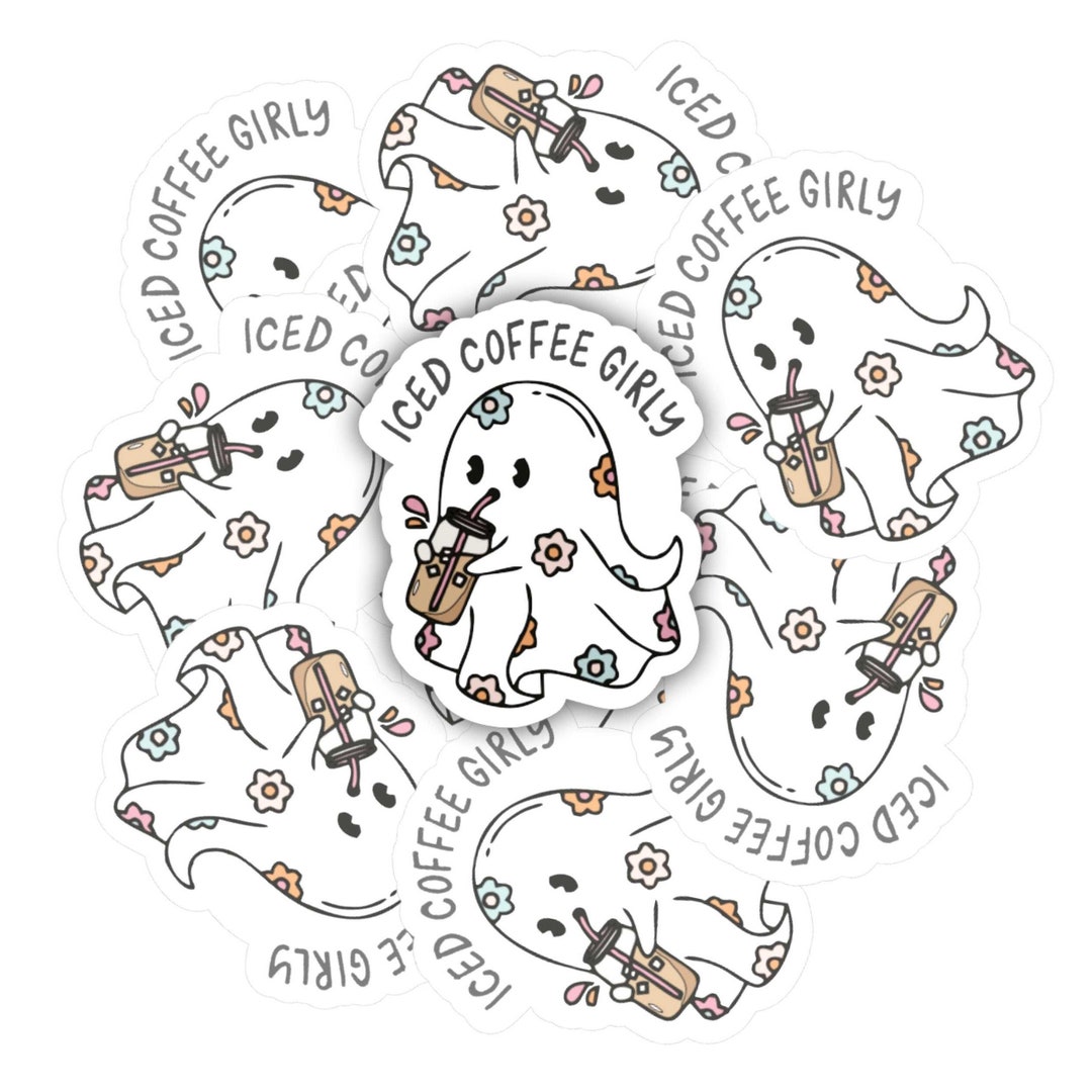 Iced Coffee Girly Ghost | Coffee Lover | Sparkle Holographic Sticker ...