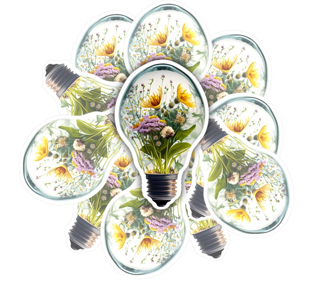 Light Bulb | Vinyl Sticker | Flowers | Water Bottle, Laptop, Notebook ...