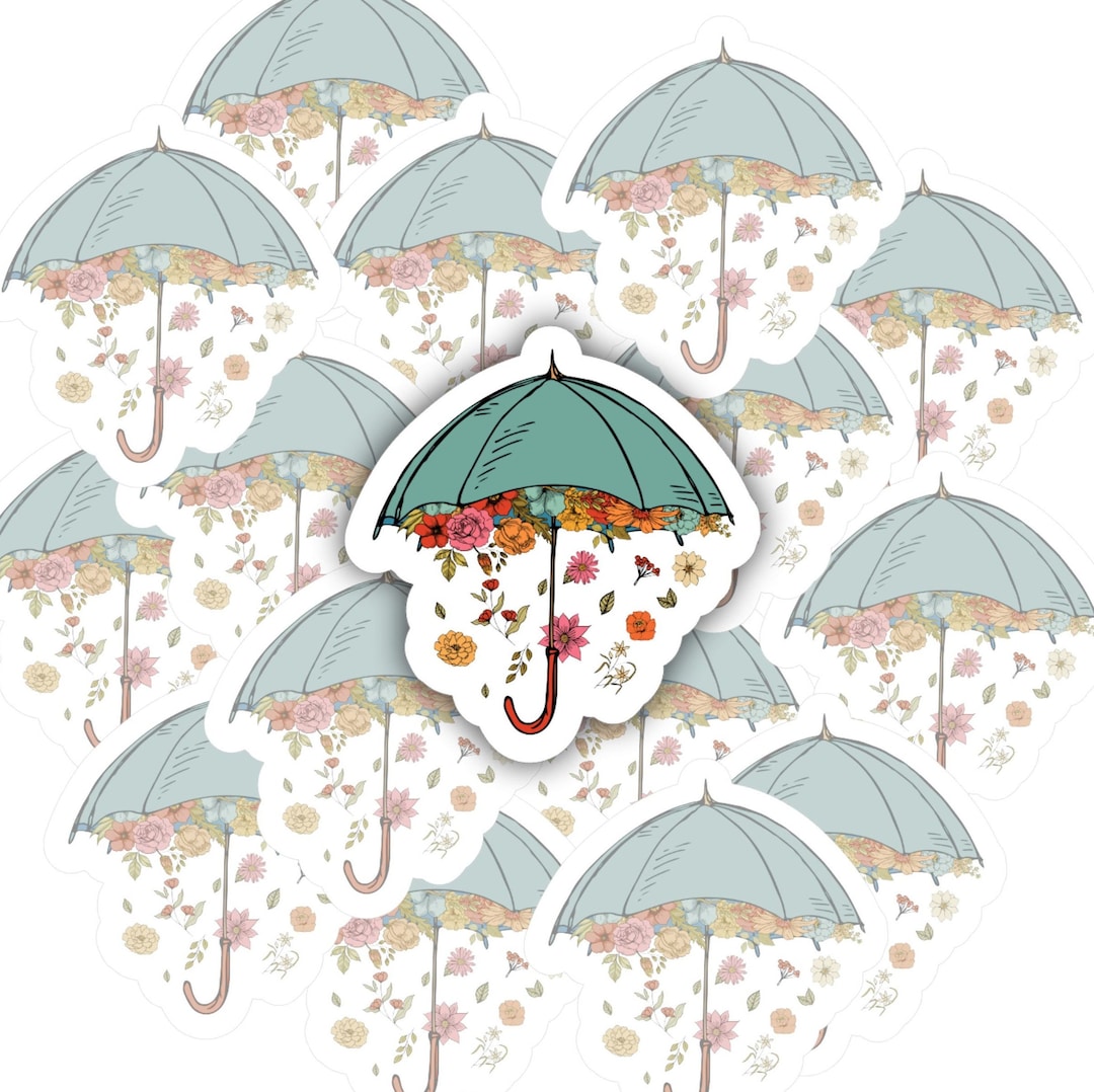 Umbrella | Vinyl Sticker | Flowers | Water Bottle, Laptop, Notebook ...