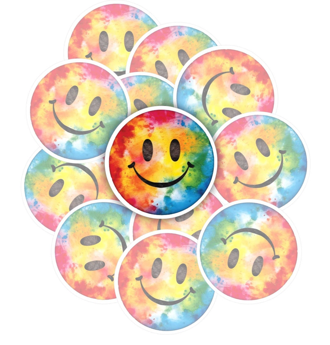 Smiley Face Tye Dye | Vinyl Sticker | Happy | Water Bottle, Car, Laptop ...