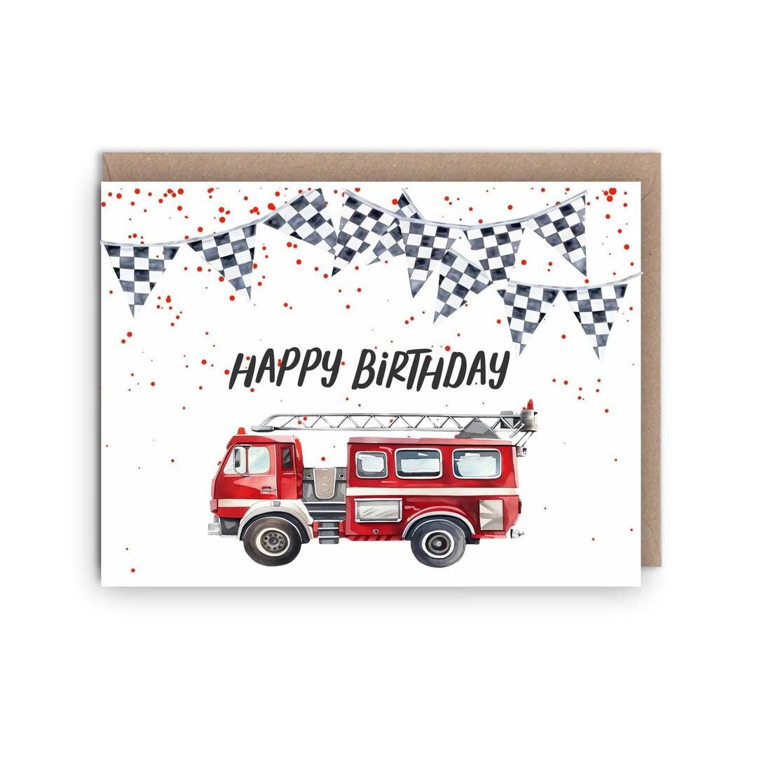 Happy Birthday | Confetti Fire Truck | Fireman | Birthday | Kid Card ...
