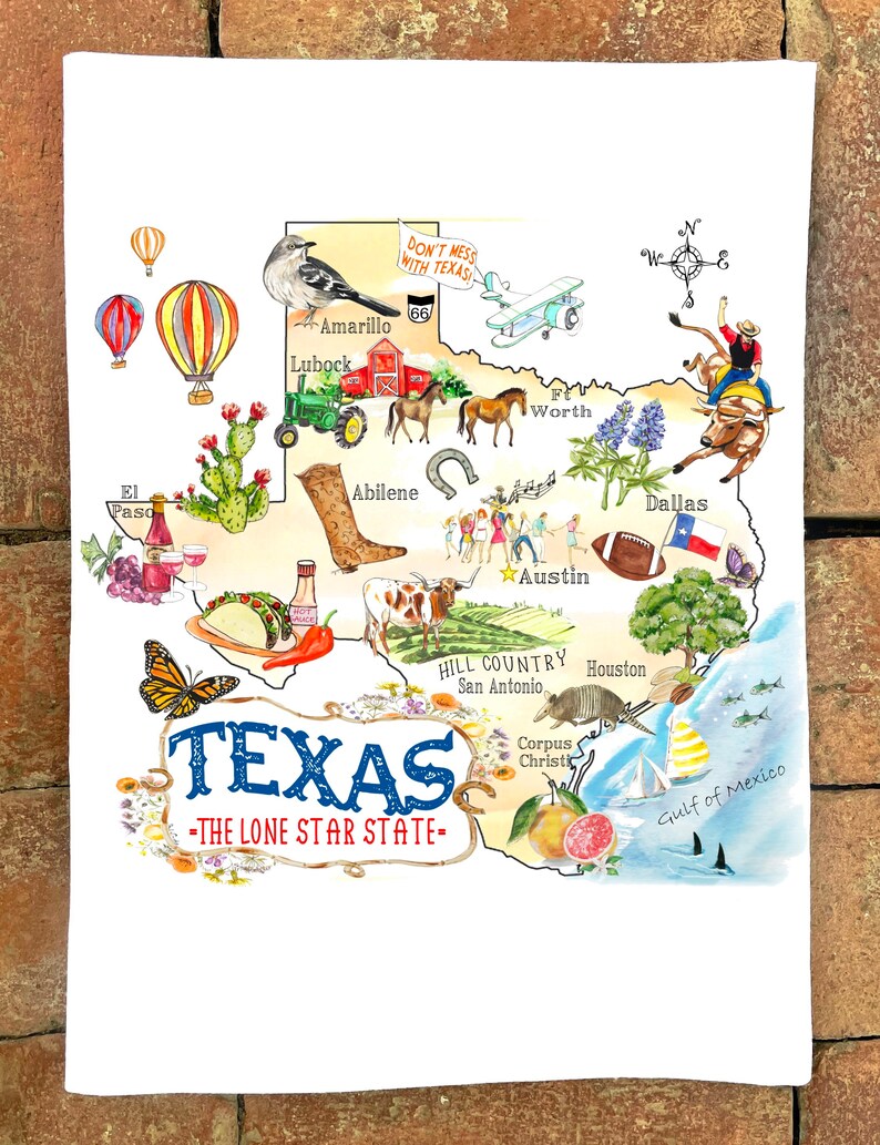 Texas State Map Icon Design - Flour Sack Kitchen Towel - Etsy