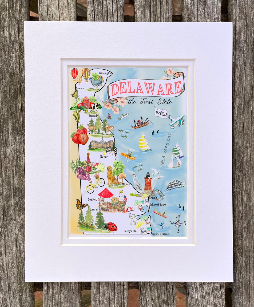 Delaware State Map Art #174 Matted Print - Etsy