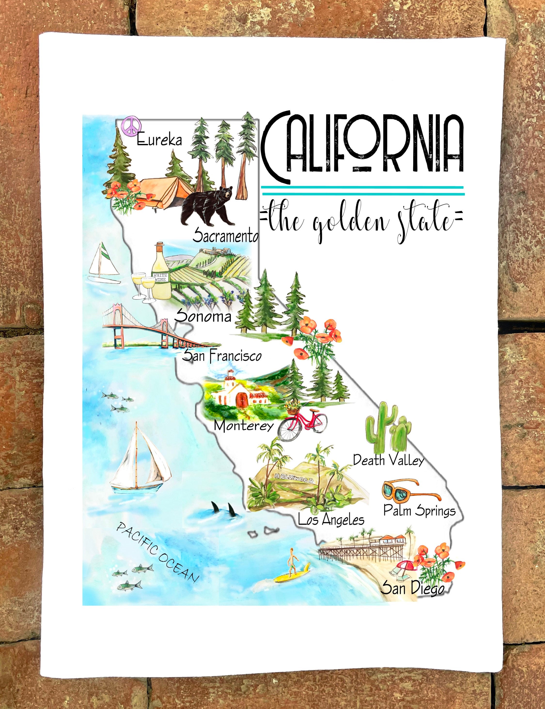 State of California Icons Flour Sack Kitchen Towel - Etsy