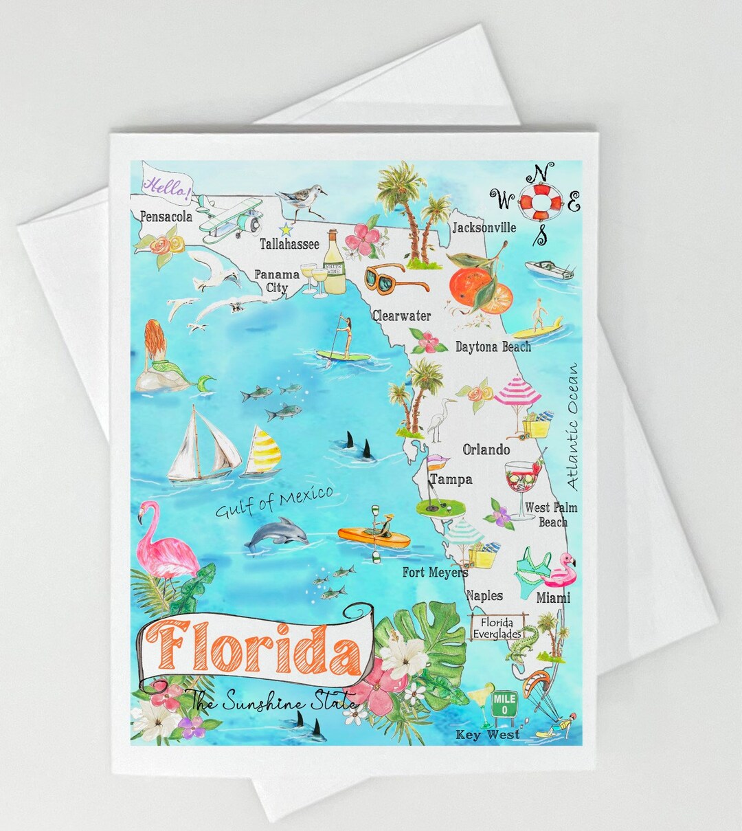 Florida State Map Linen Notecards Set of 8 - Etsy