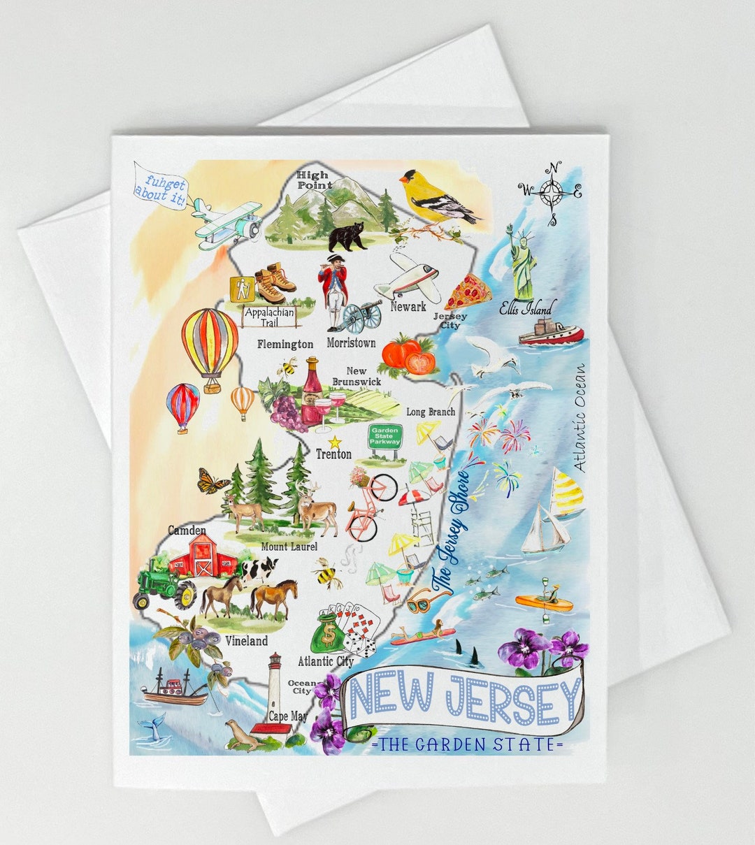 New Jersey State Map Art #158 Linen Notecards Set of 8 - Etsy
